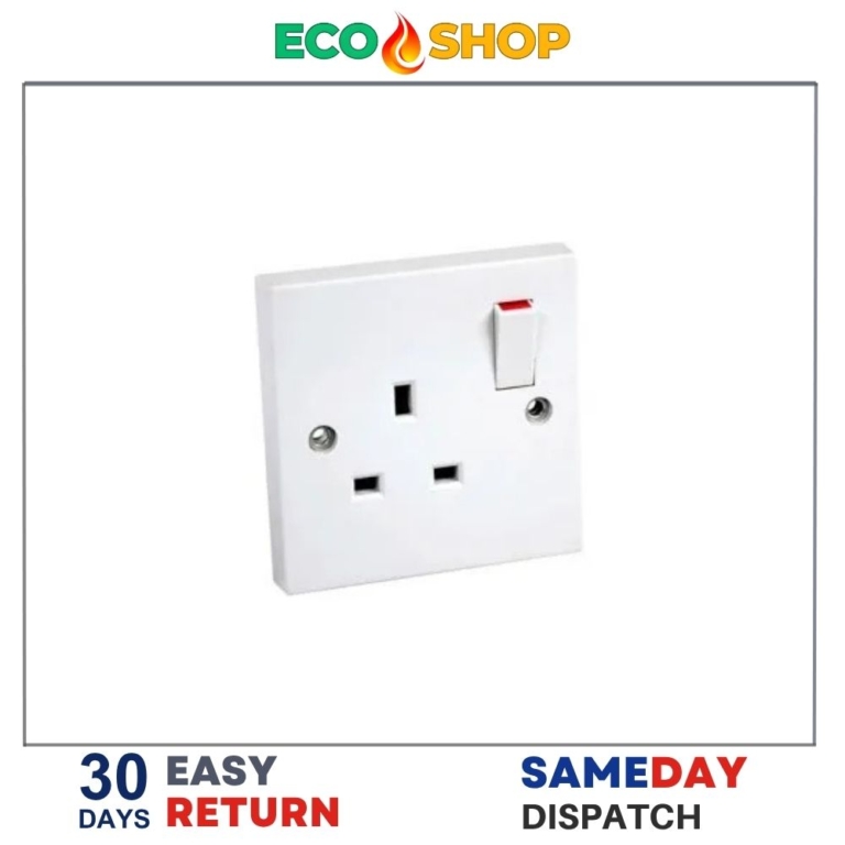 Elpine 13Amp 1-Gang Switched UK Mains Socket - White | UK Trade